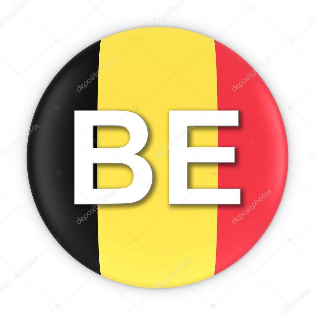 Belgium Flag Button with Two Letter Country ISO Code 3D Illustration ...