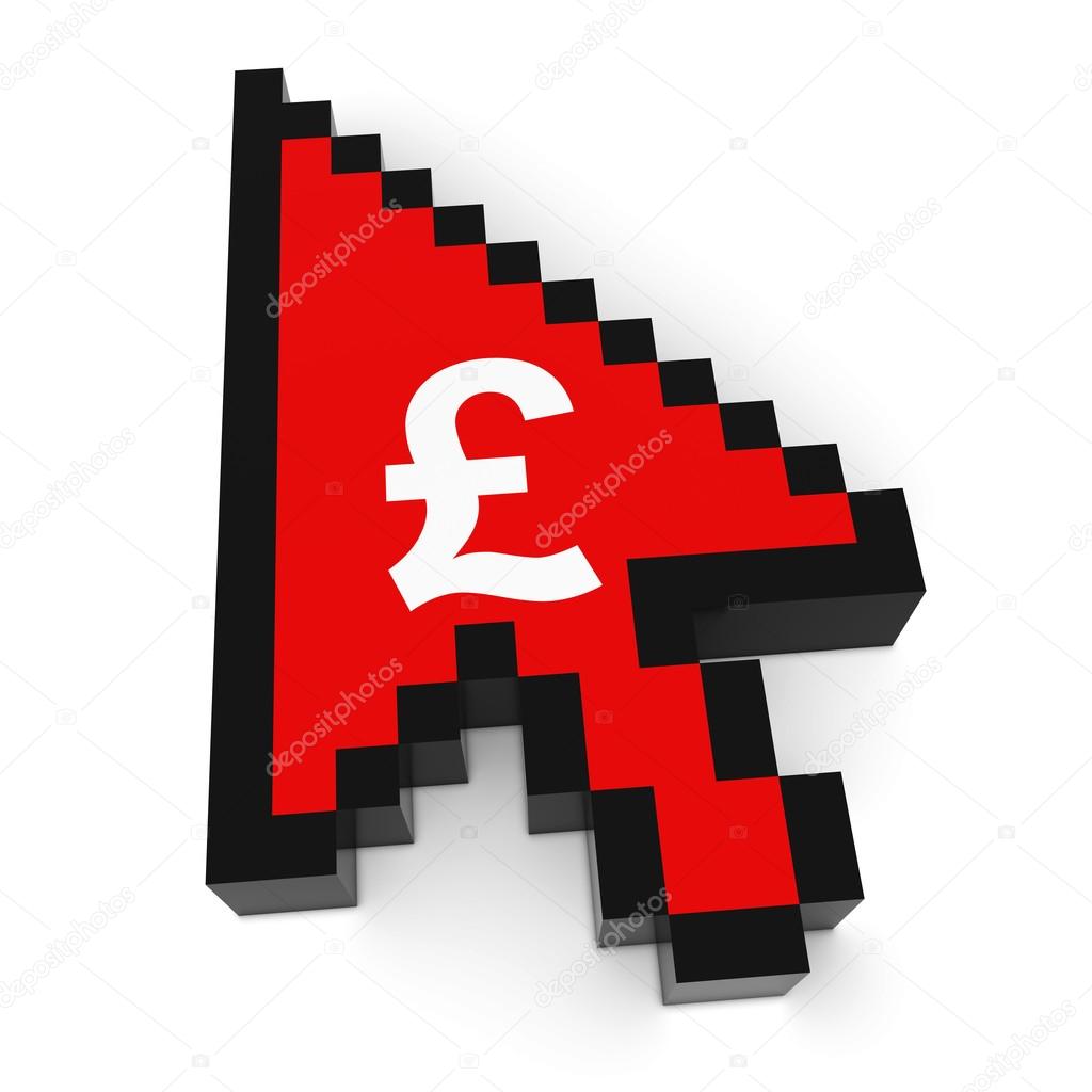 Red Pound Symbol Pixelated Arrow Cursor 3D Illustration Stock Photo by ...
