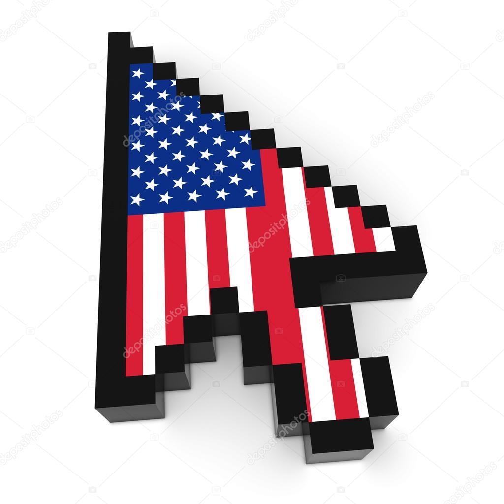 US Flag Arrow Cursor Pixelated Computer Pointer 3D Illustration — Stock ...