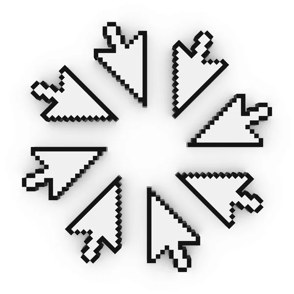 Circle of Pixelated Arrow Cursors with Red Computer Pointer 3D Illustration Stock Photo by ...