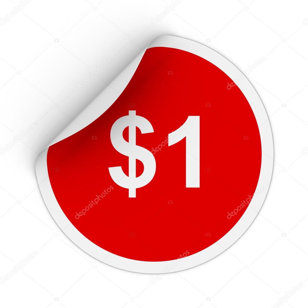 $1 - One Dollar Red Circle Sticker with Peeling Corner 3D Illustration ...