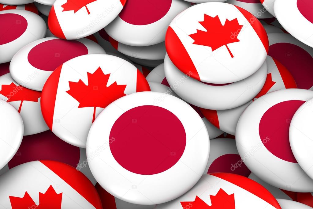 Japan and Canada Badges Background - Pile of Japanese and Canadian Flag ...