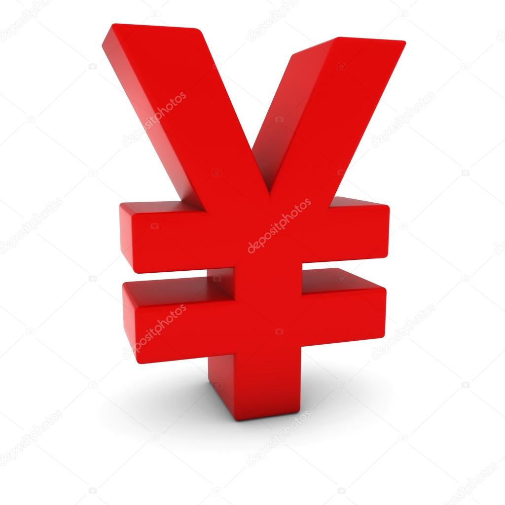 Símbolo de yen rojo 3D aislado sobre fondo blanco con sombras — Foto de ...