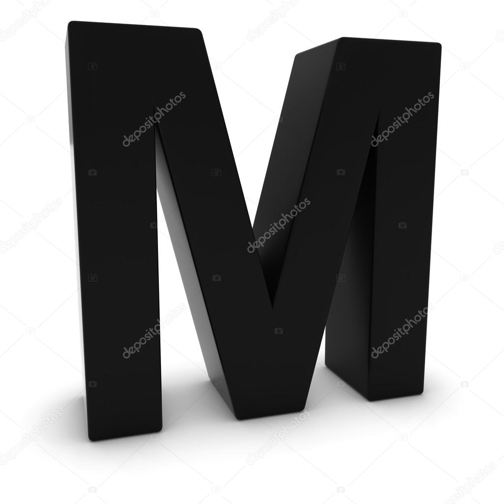 Letra mayúscula negra en 3D M Aislada en blanco con sombras — Foto de ...