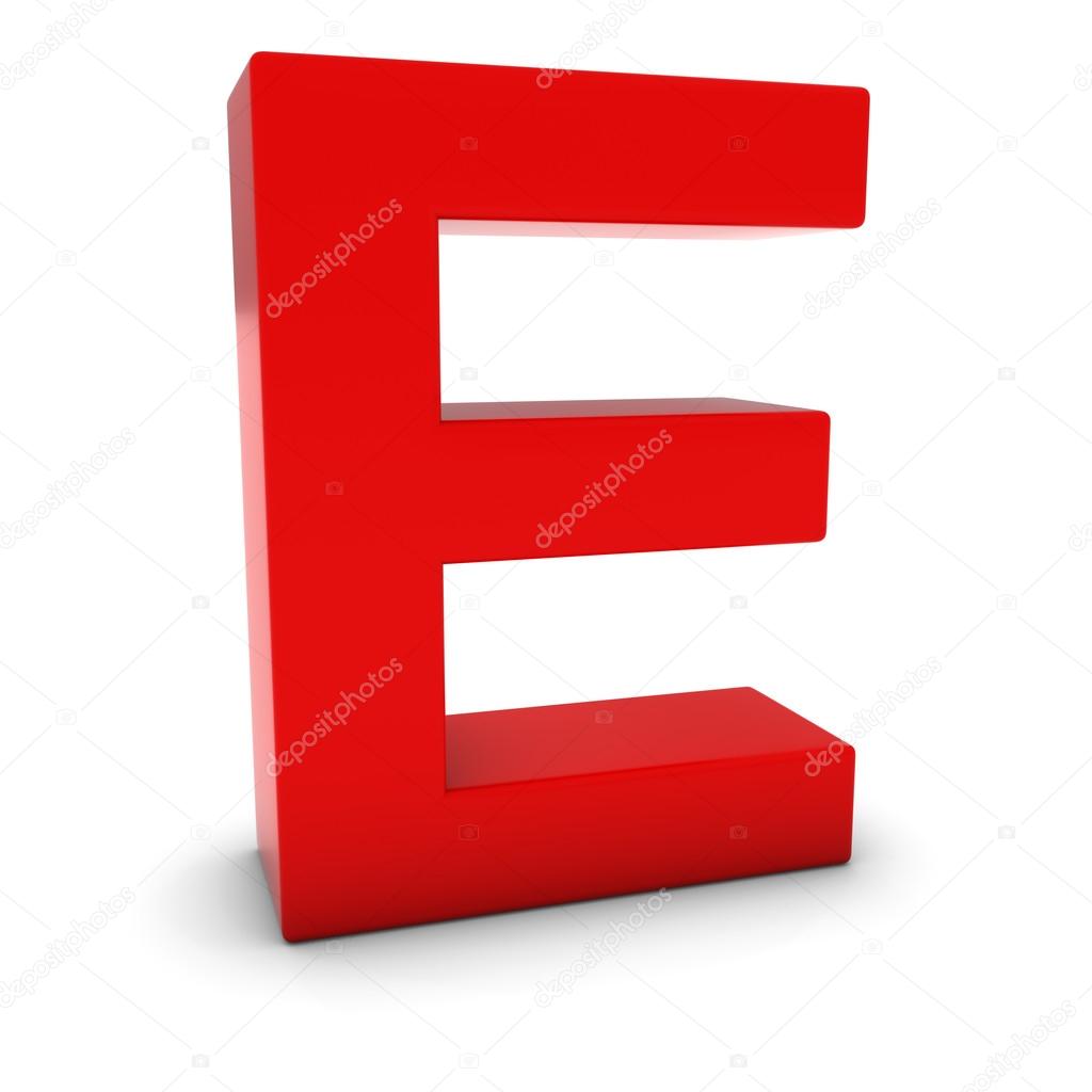 Letra mayúscula roja en 3D E Aislada en blanco con sombras: fotografía ...