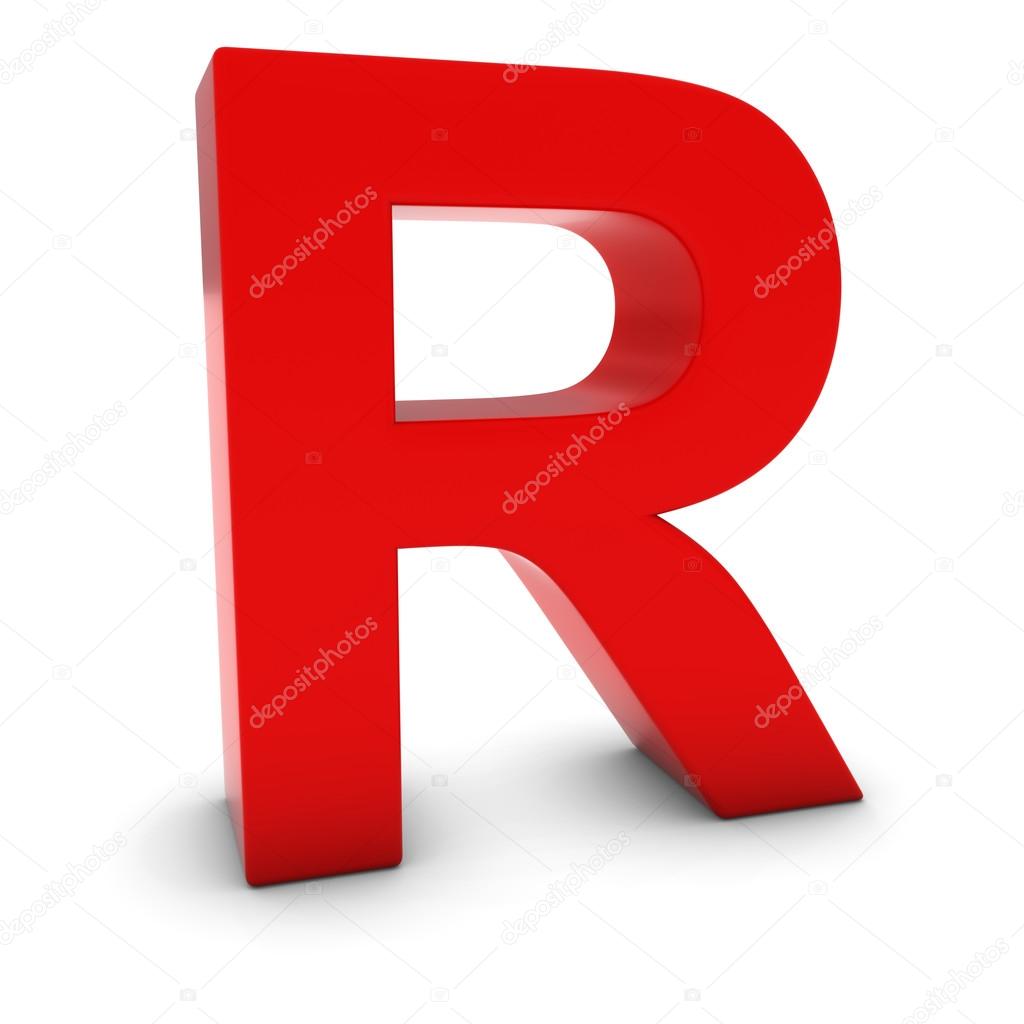 Letra mayúscula roja 3D R Aislada en blanco con sombras: fotografía de ...