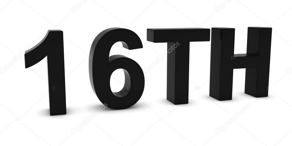 16TH - Black 3D Sixteenth Text Isolated on White — Stock Photo © Fredex ...