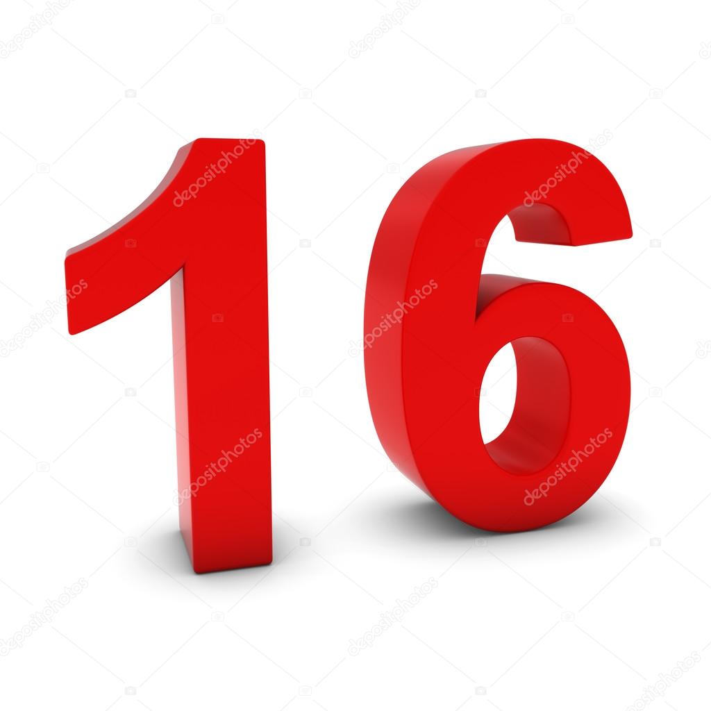 Rojo 3D Número Dieciséis Aislado en blanco con sombras — Foto de stock ...