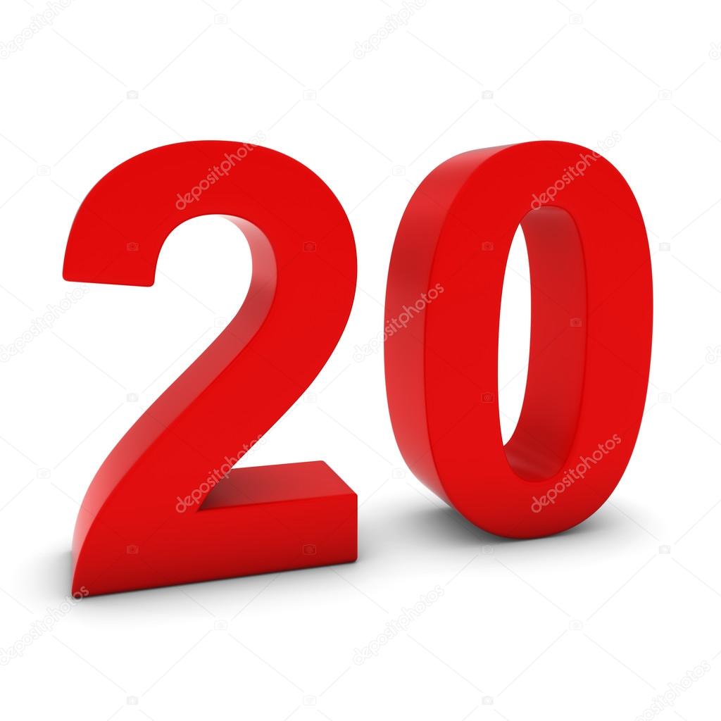 Red 3D Number Twenty Isolated on white with shadows — Stock Photo ...