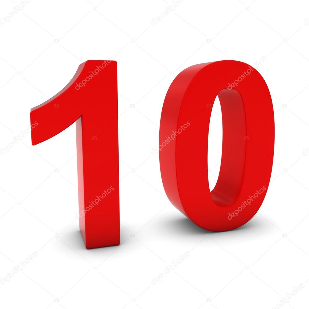 Rojo 3D Número Diez Aislado en blanco con sombras — Foto de stock ...