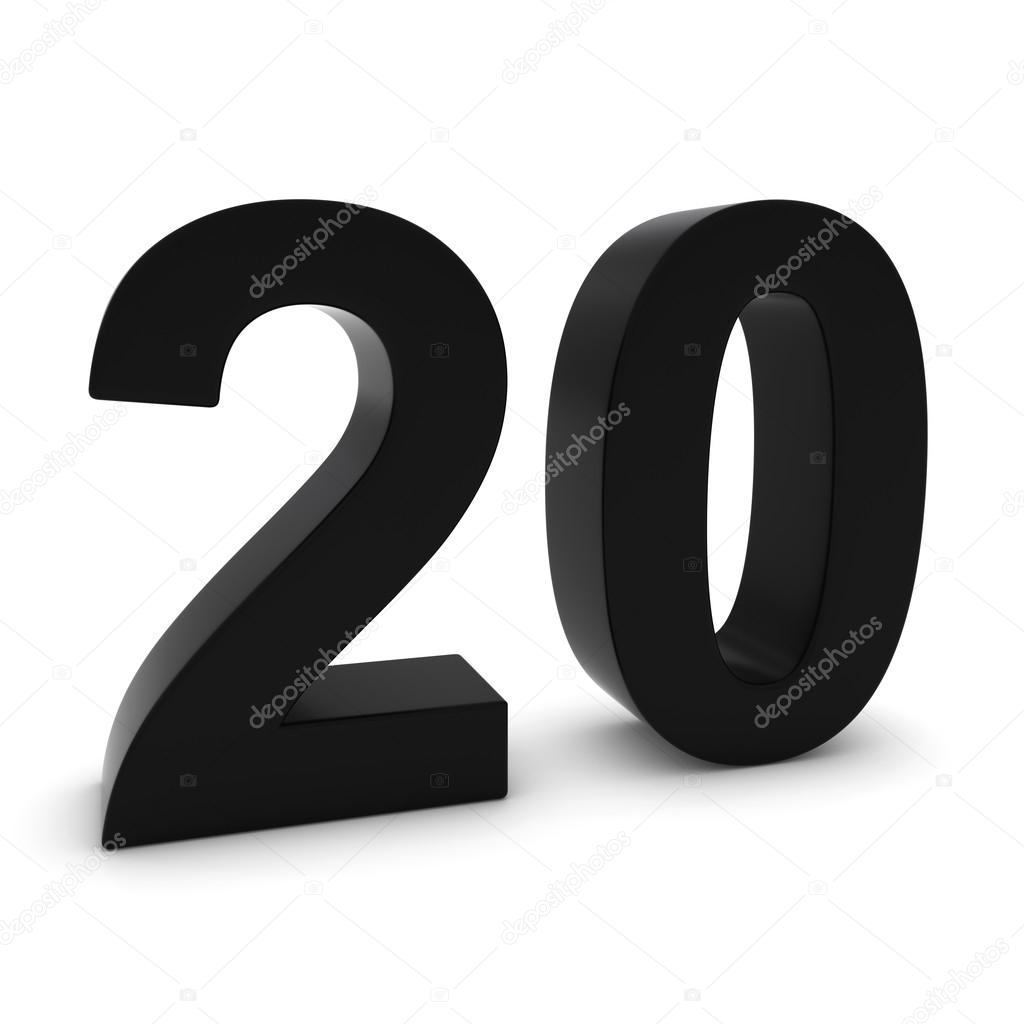 Black 3D Number Twenty Isolated on white with shadows — Stock Photo ...