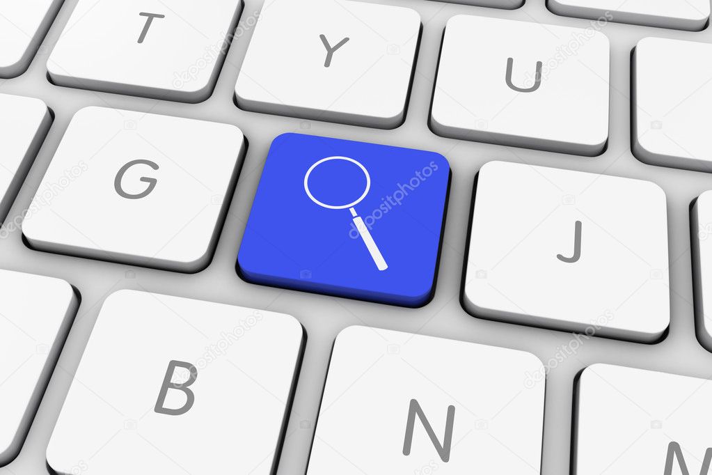 Blue Magnifying Glass Search Icon Computer Key on White Keyboard ...