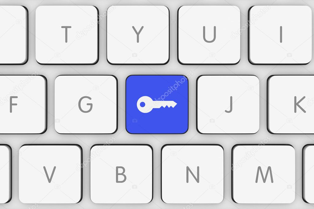 Blue Key Icon Button on White Computer Keyboard — Stock Photo © Fredex ...