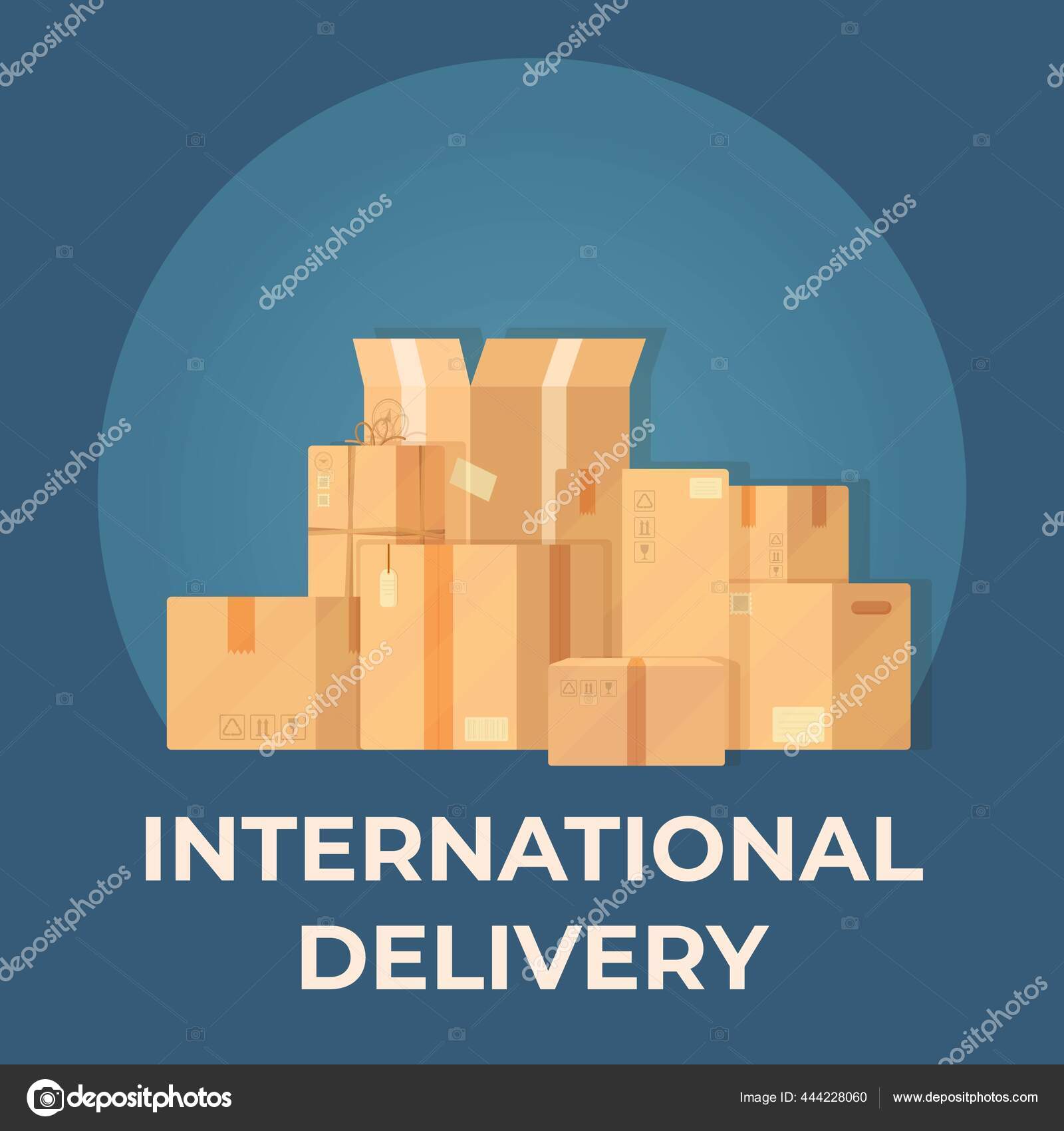 Vector Illustration Box Drawing Blue Background Parcel Warehouse Stock ...