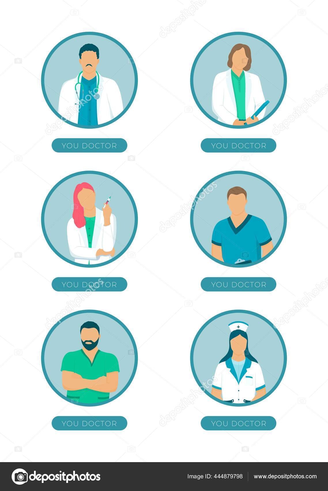 Vector Illustration Isolated Doctors Icons Portrait Family Doctor Pages ...