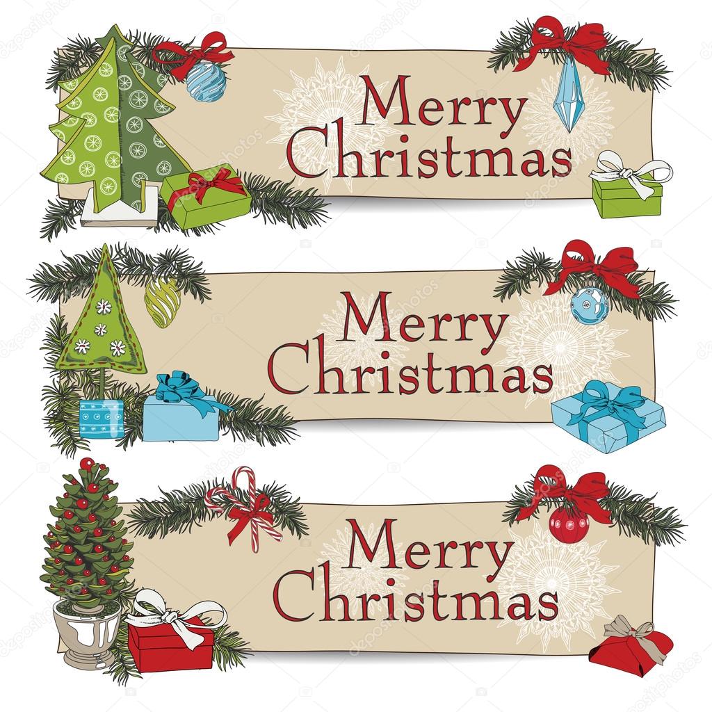 Hand drawn vintage Christmas banners Set. Stock Vector Image by ©Natle ...