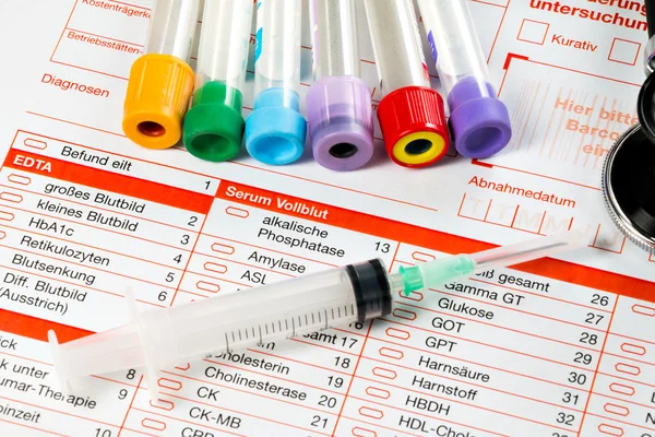 Blood test, blood samples on a laboratory form — Stock Photo ...