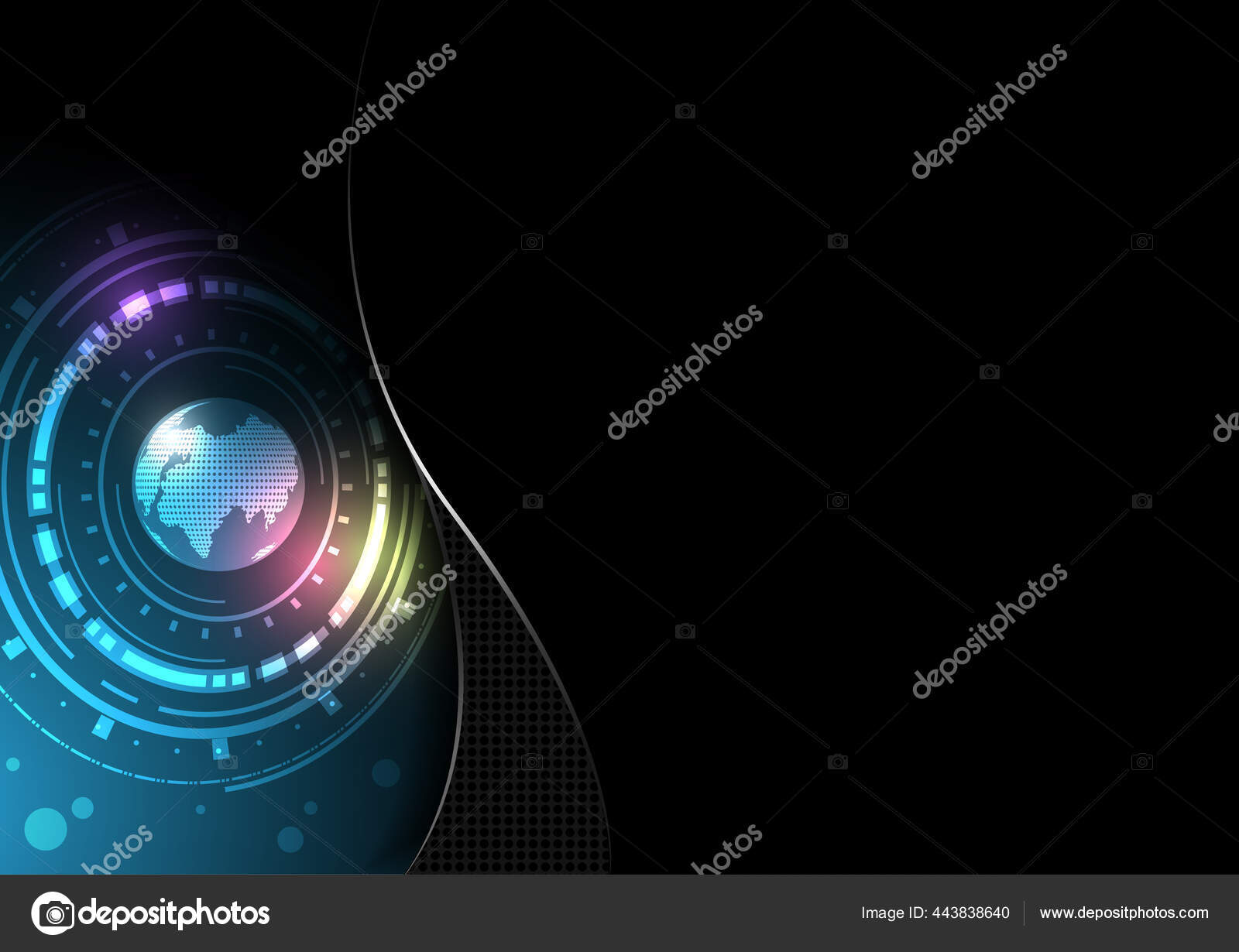 Blue World Technology Black Background Colorful Light Cyberspace ...