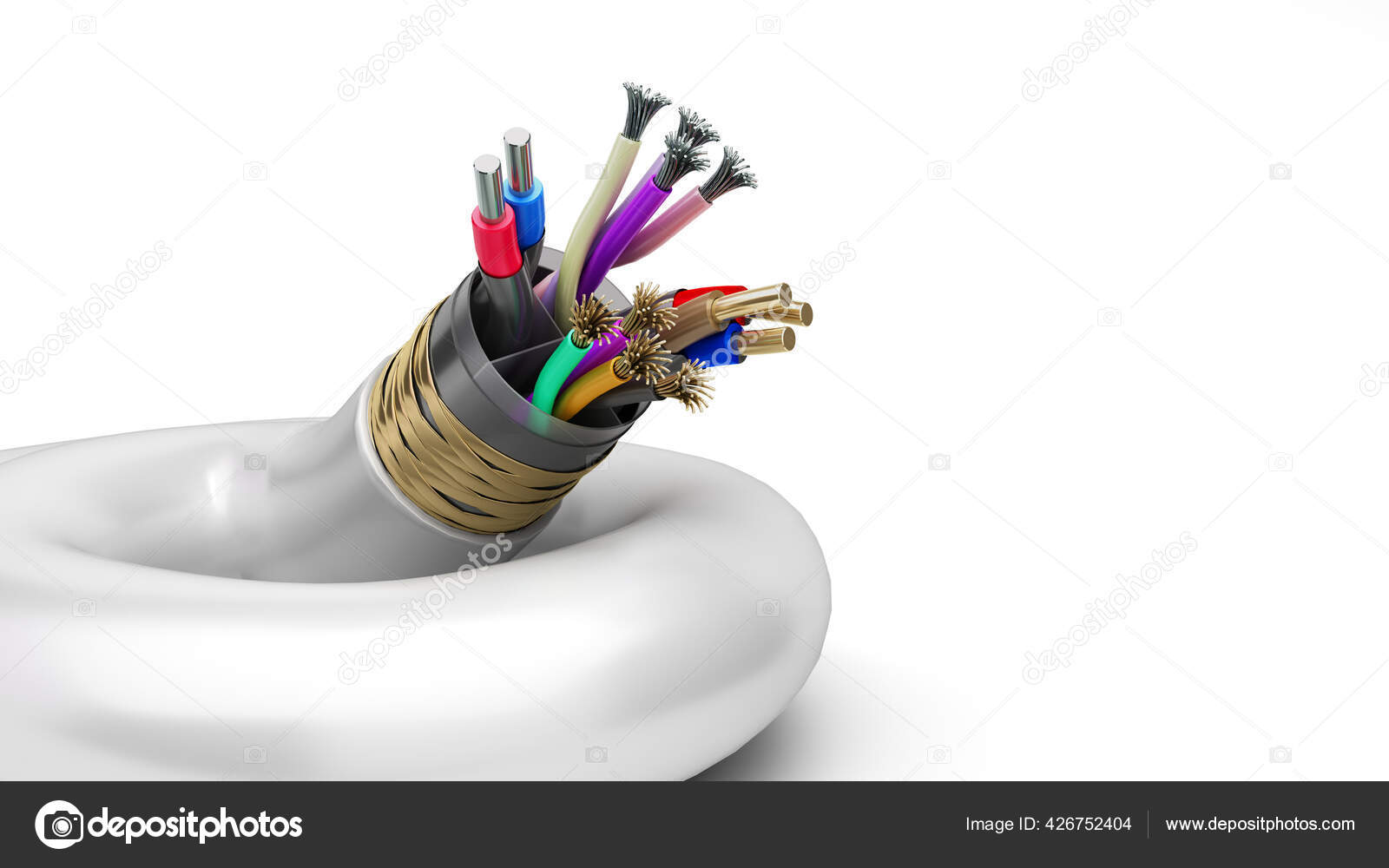 Wire Multicore Cable Render White — Stock Photo © NosorogUA #426752404