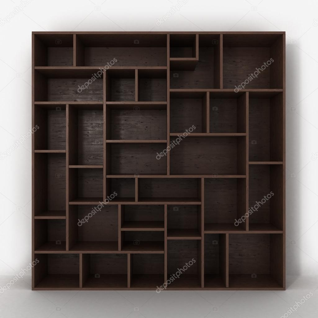 Dark bookcase with shelves isolated on white background Stock Photo by ...