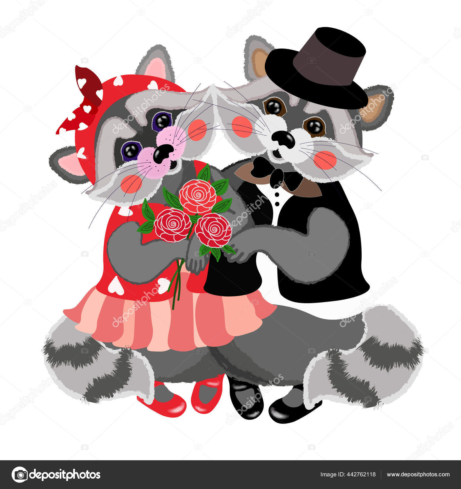 Dos Mapaches Enamorados Abrazan Mapache Dio Querida Ramo Rosas Linda ...