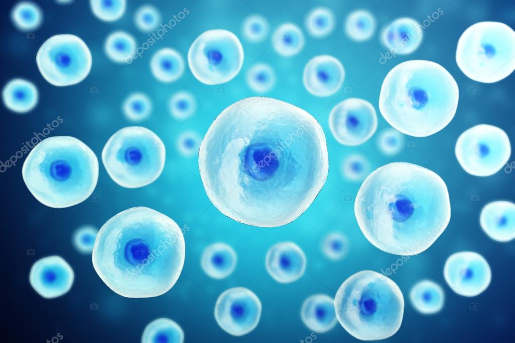 Blue cell under microscope. Life and biology, medicine scientific ...