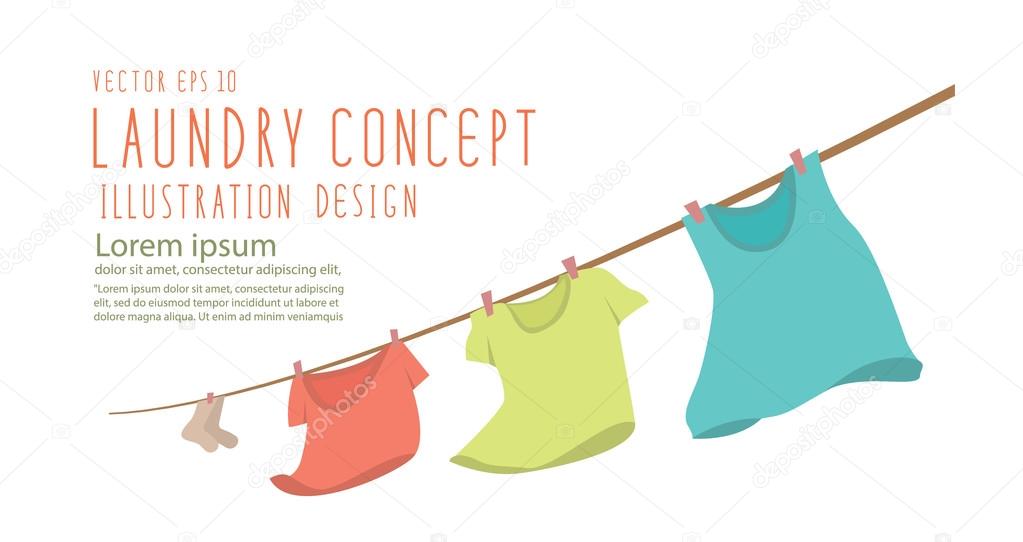 T-shirts hanging on a clothesline heading banner. on windy day f ...