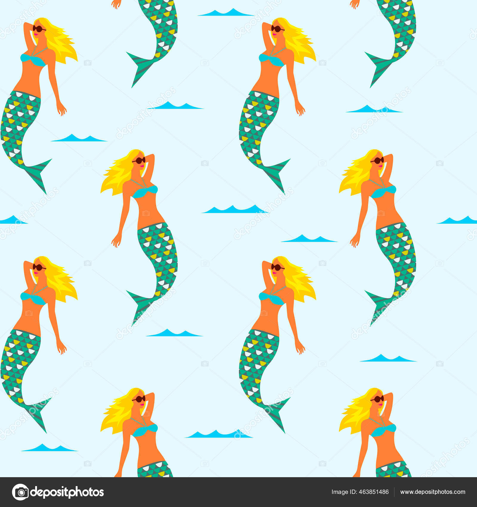 Seamless Background Mermaids Template Fabric Wrapping Paper Backgrounds ...