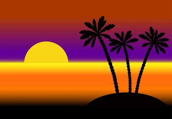 Sunset with palmtree silhouette — Stock Vector © PiXXart #9662243