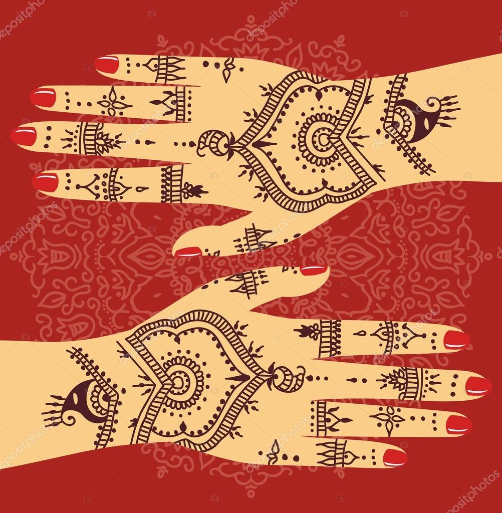 Element yoga mudra hands with mehendi patterns. Vector illustration for ...