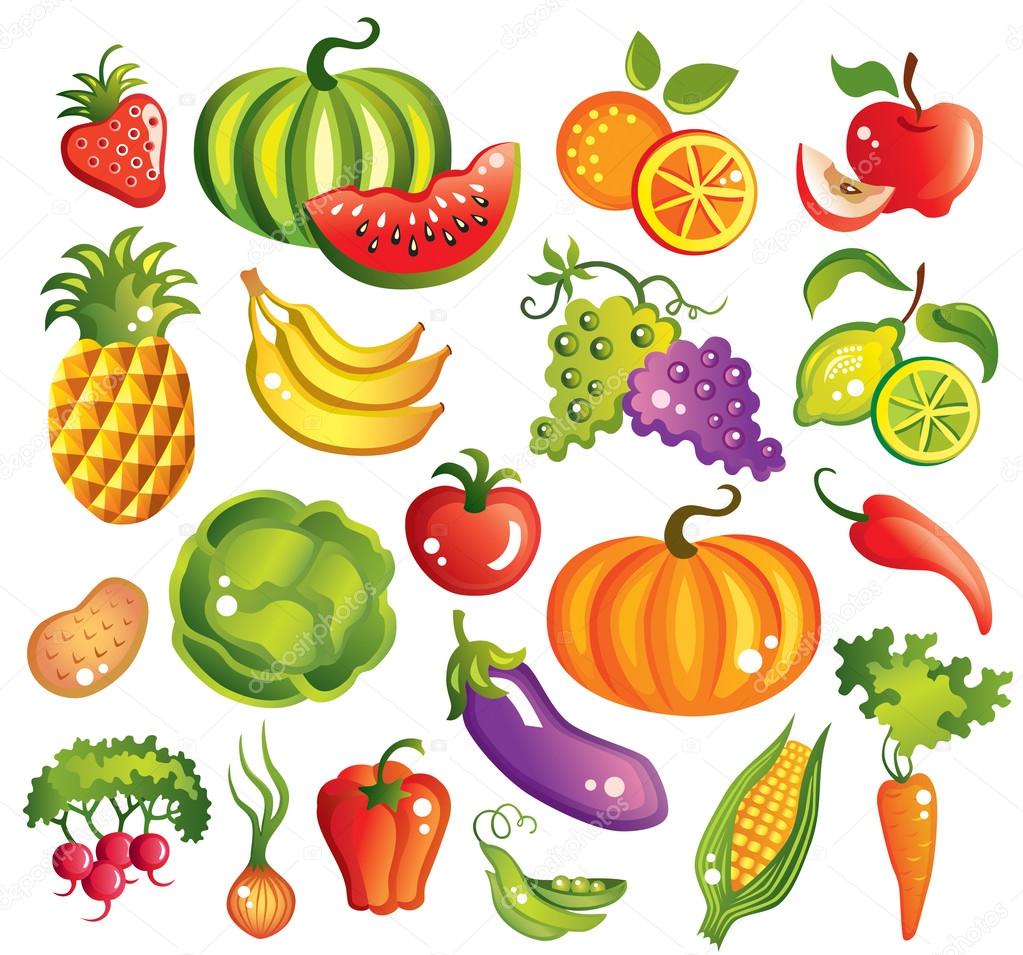 Fruits and vegetables set vector illustration — Stock Vector ... Fruits and vegetables set vector illustration — Stock Vector ...