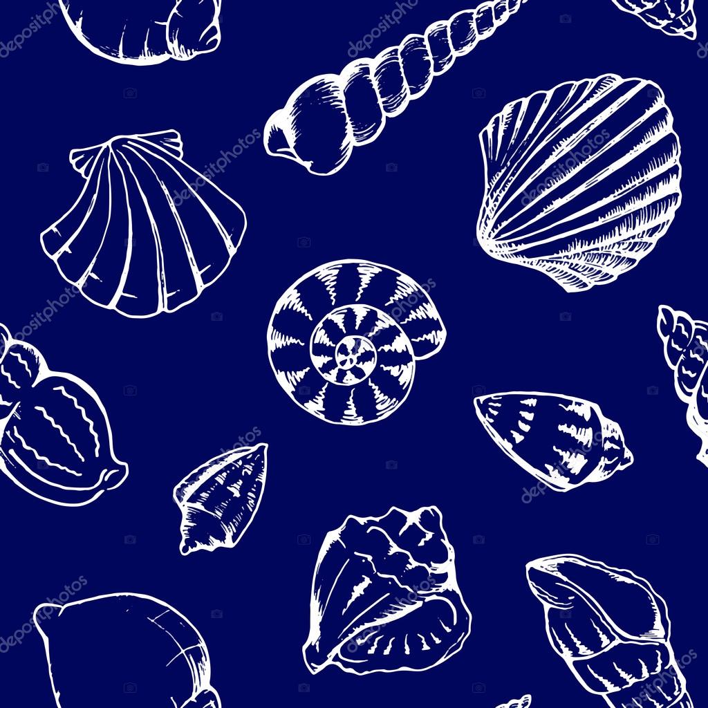 Monochrome sea shells vector seamless pattern texture background Stock ...