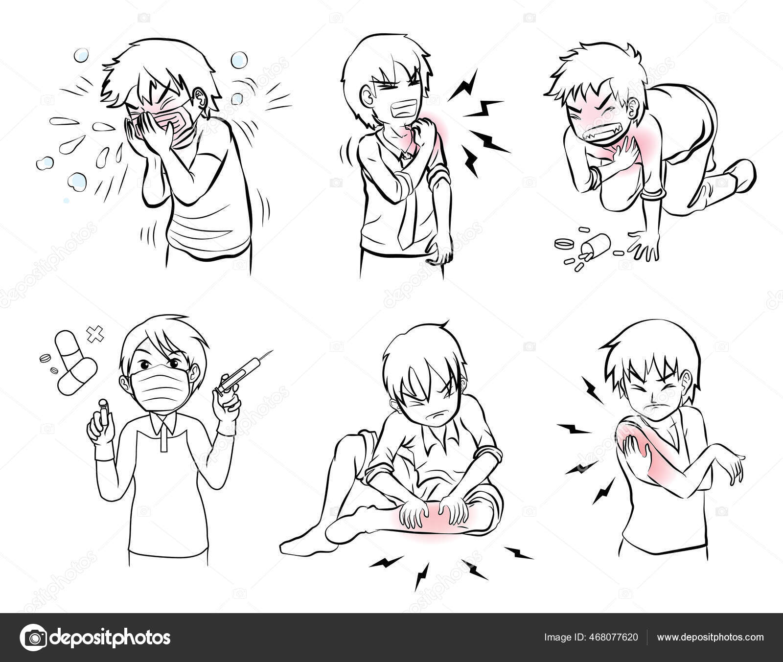 Human Pain Hurt Injury Various Symptoms Character Design Cartoon Vector ...
