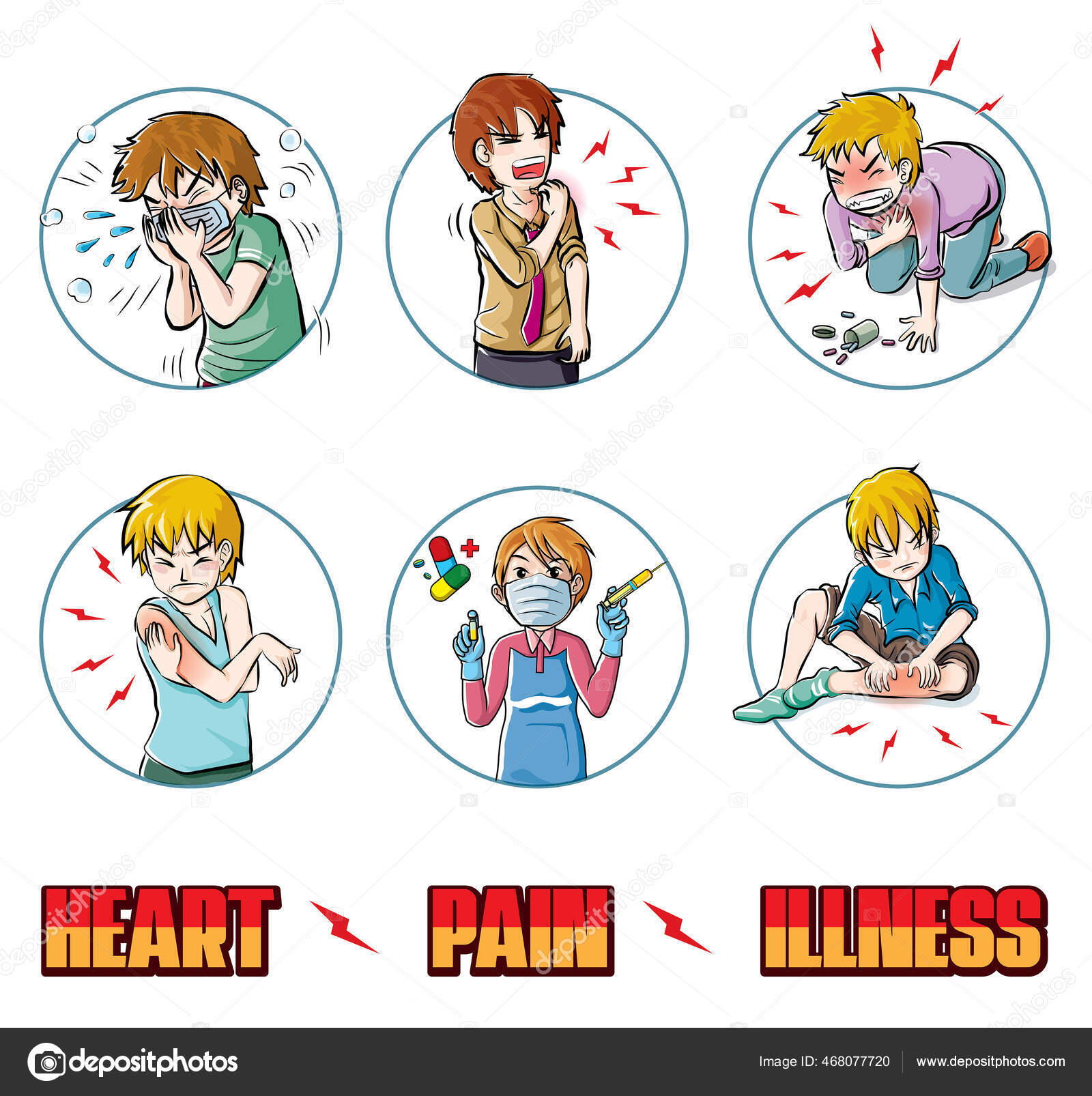 Human Character Pain Hurt Injury Various Symptoms Illustration Cartoon ...