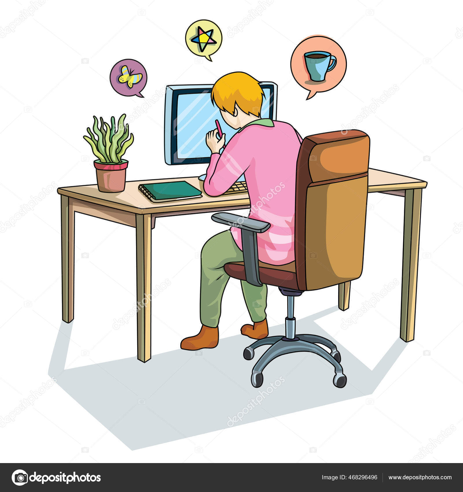 Man Work Table Home Cartoon Vector Illustrator Stock Vector Image by ...