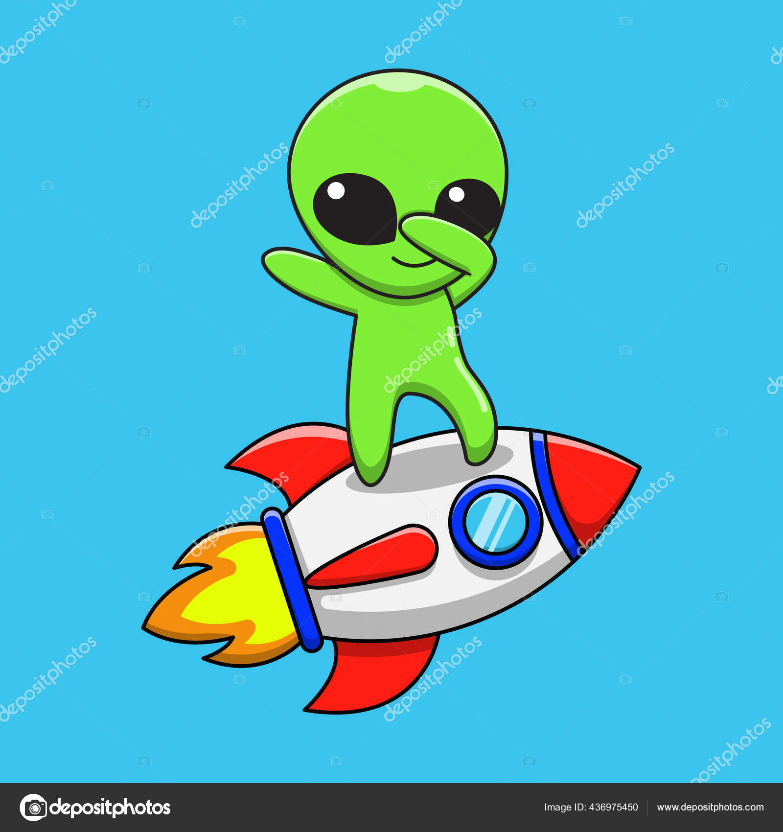 Illustration Vector Graphic Alien Cartoon Riding Rocket Flat Cartoon ...