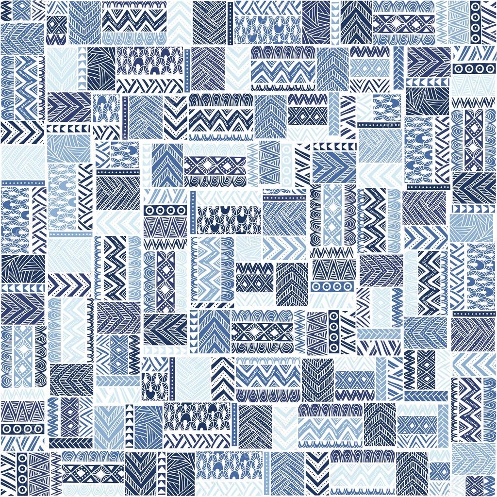 Seamless pattern of patchwork. Elegant blue ornament. Tribal and Stock ...