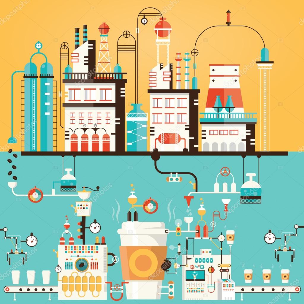ilustración vectorial de la fábrica de café, industria del café 2024