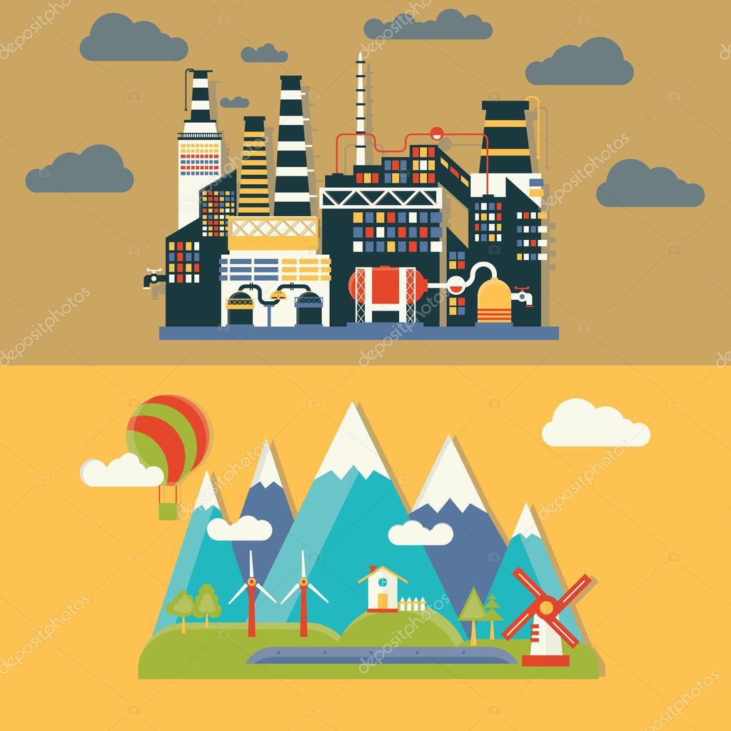 Factory and village landscape. Ecology protection Stock Vector Image by ...
