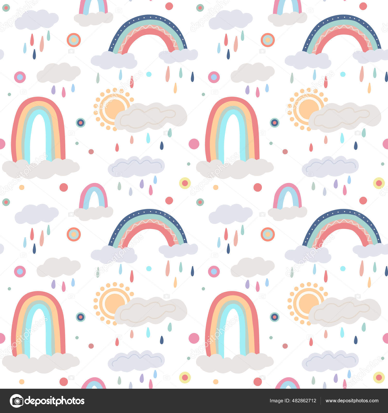 Cute Childish Pattern Different Rainbows Cloud Sun White Background ...