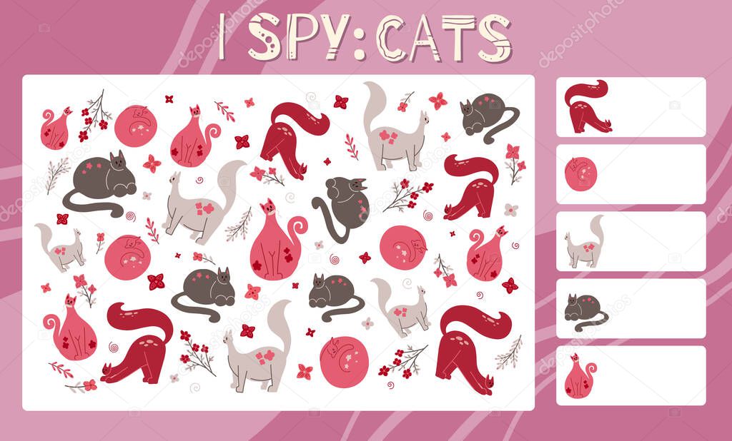 Yo espío el juego. Diversión educativa para niños. Cuenta cuántos gatos ...