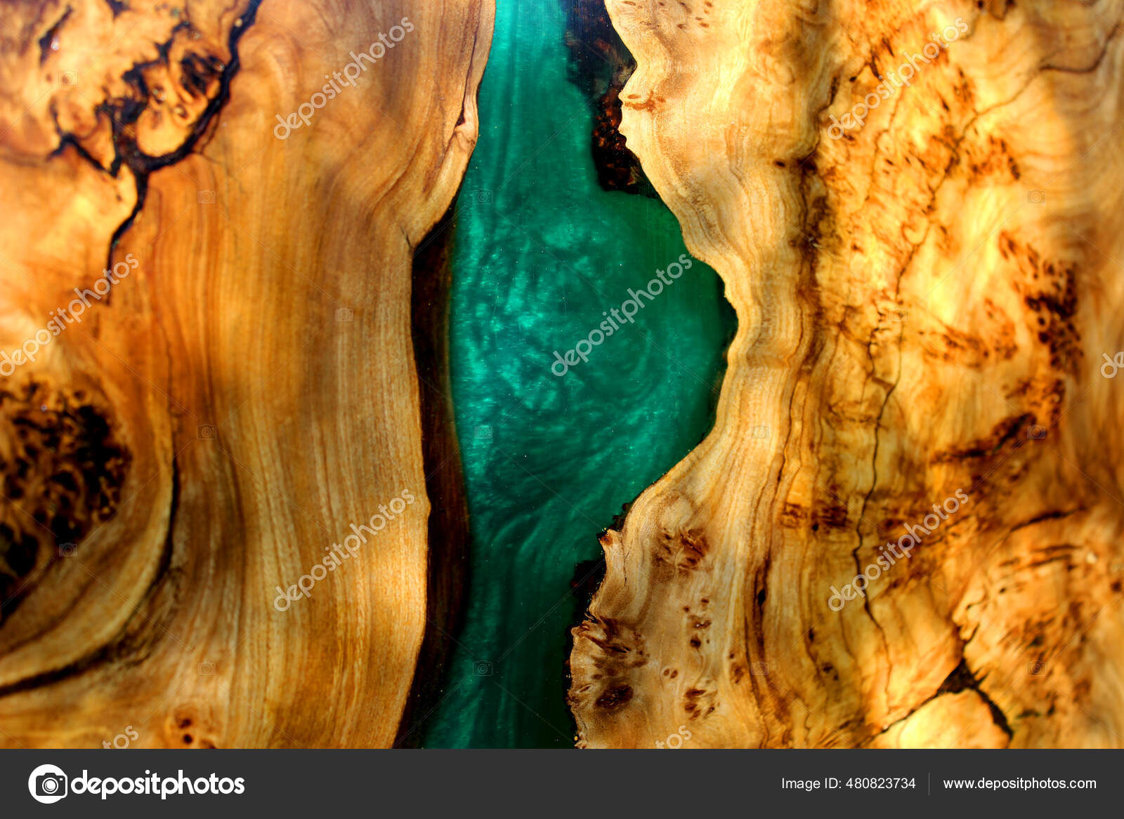 Turquoise epoxy resin panel with walnut, texture for design — Stock ...