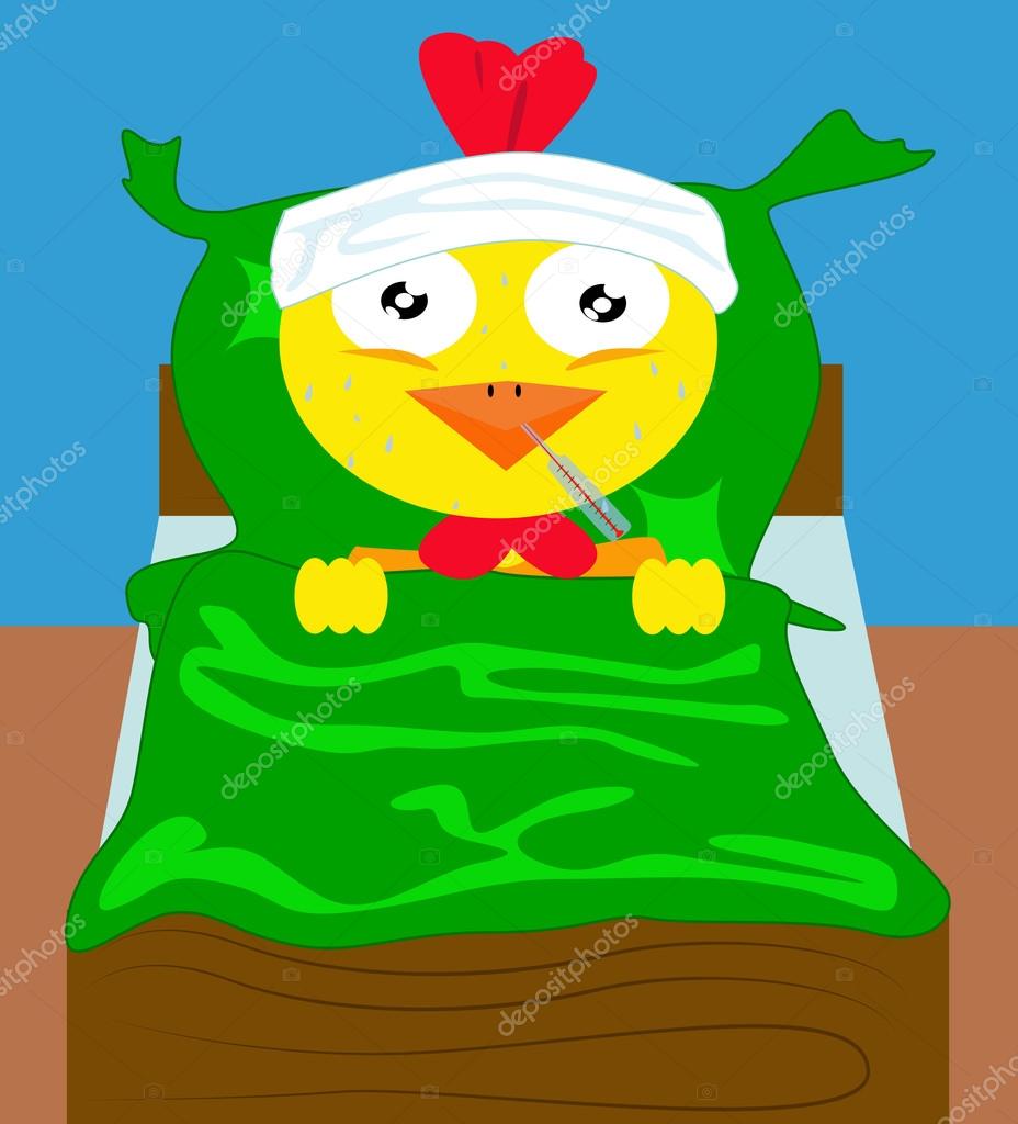 Sick chicken in bed with thermometer Stock Vector by ©NoraVector 100762846