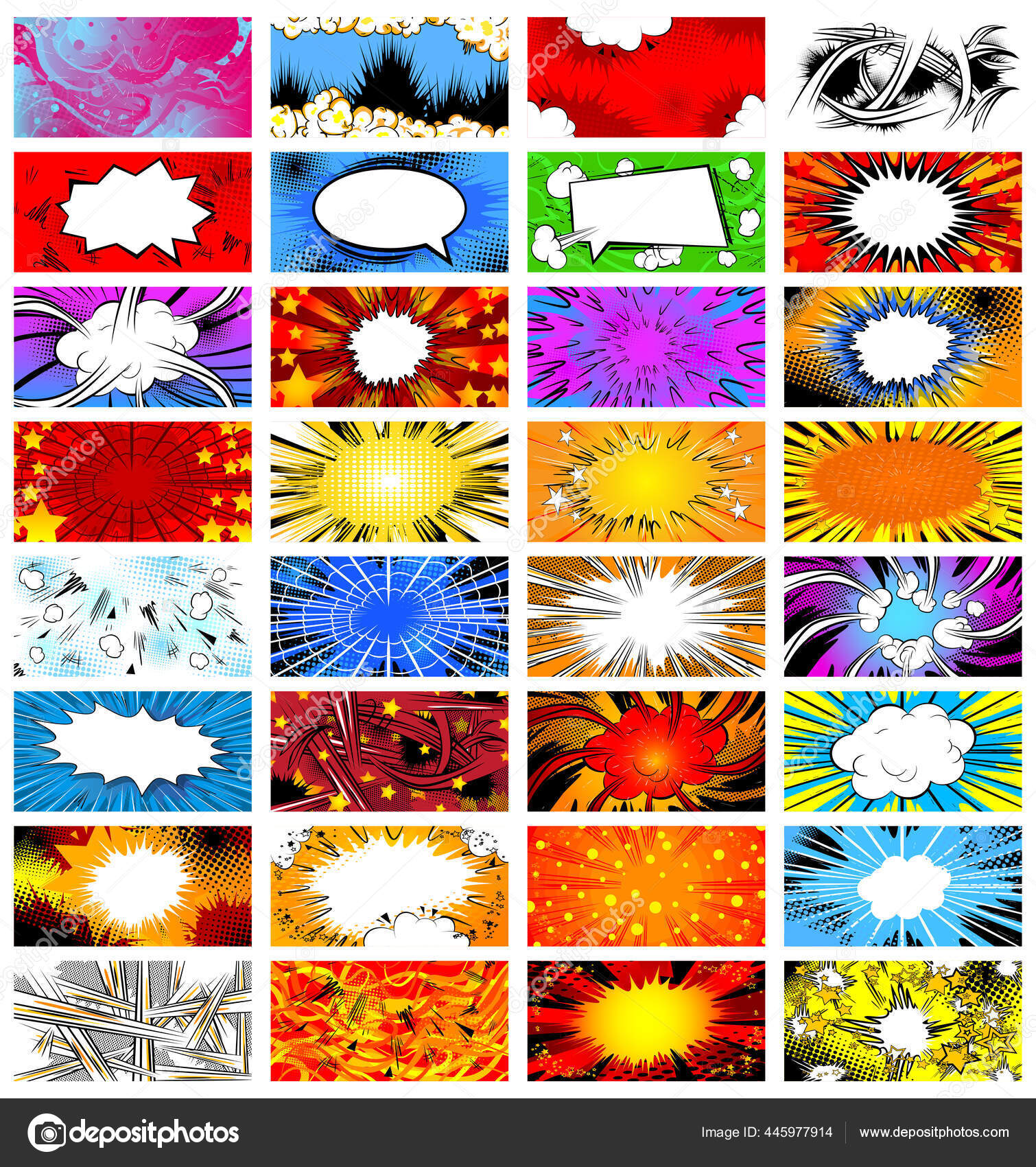 Huge Set Comic Book Backgrounds Abstract Cartoon Explosions Retro Style ...