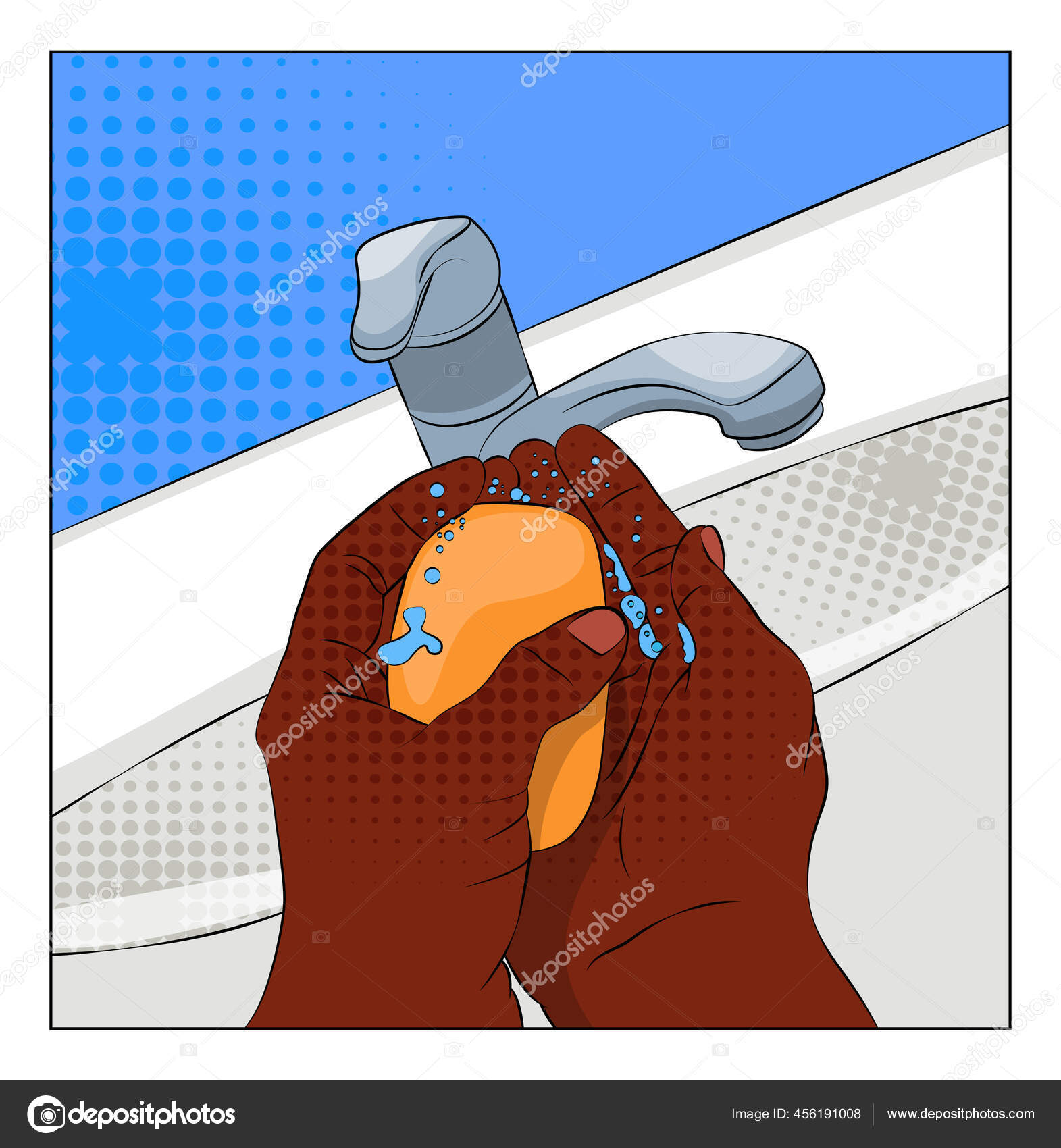 Black African Person Washing Hand Soap Comic Book Style Illustration ...