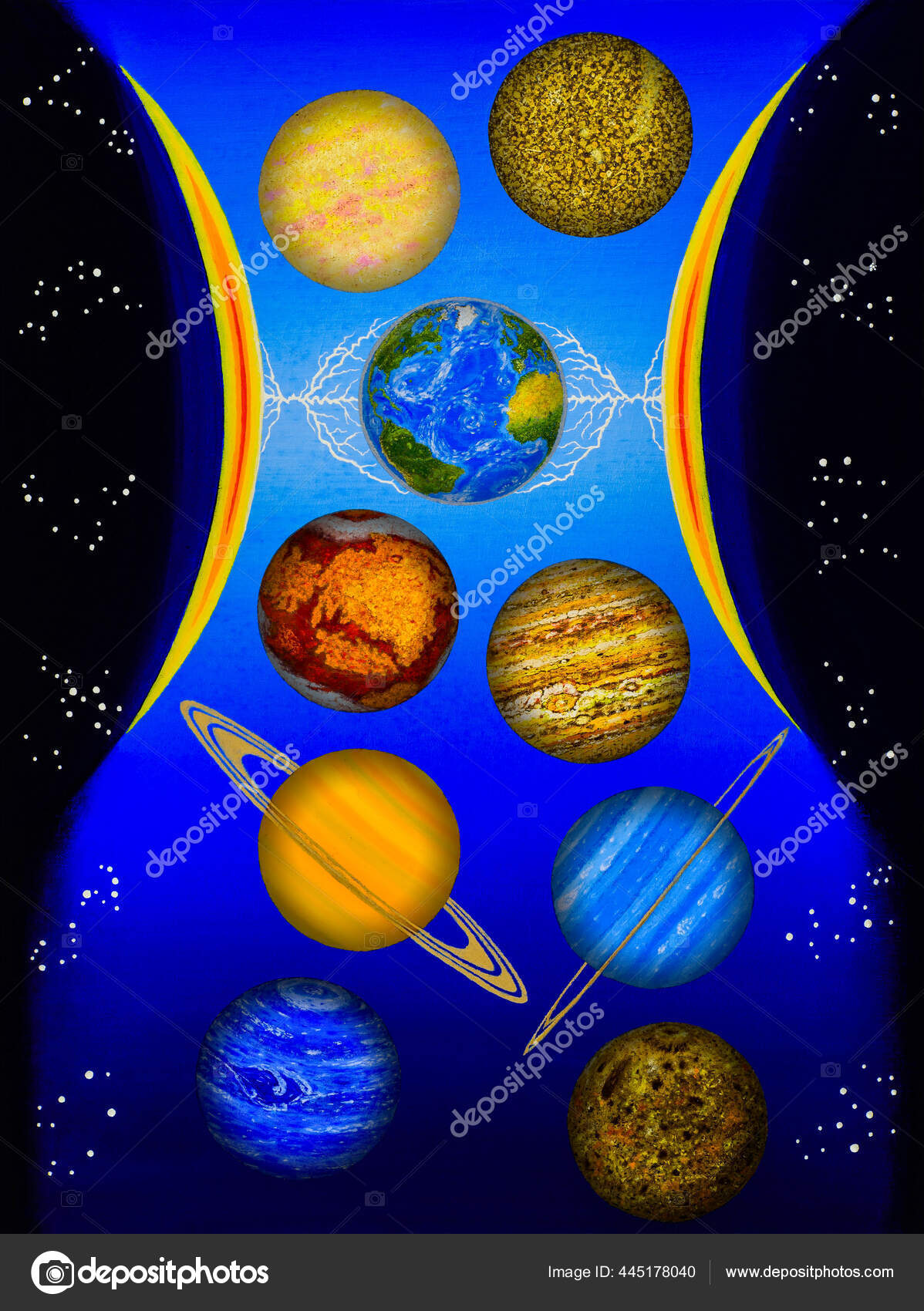 Solar System Form Hourglass Sun Clock Planets Grains Sand Falling ...