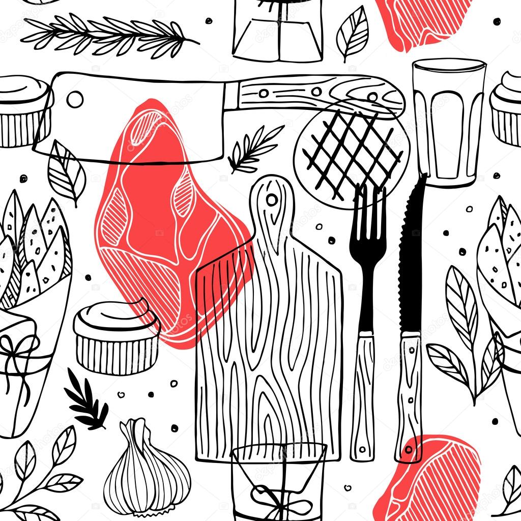 Meat restaurant pattern — Stock Vector © adehoidar #109243606