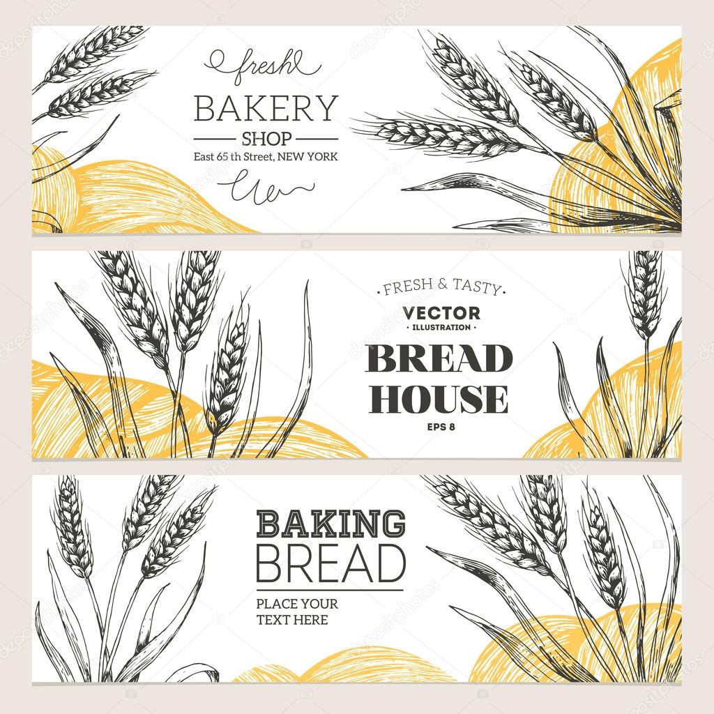 Bread horizontal banners collection — Stock Vector © adehoidar #80109930