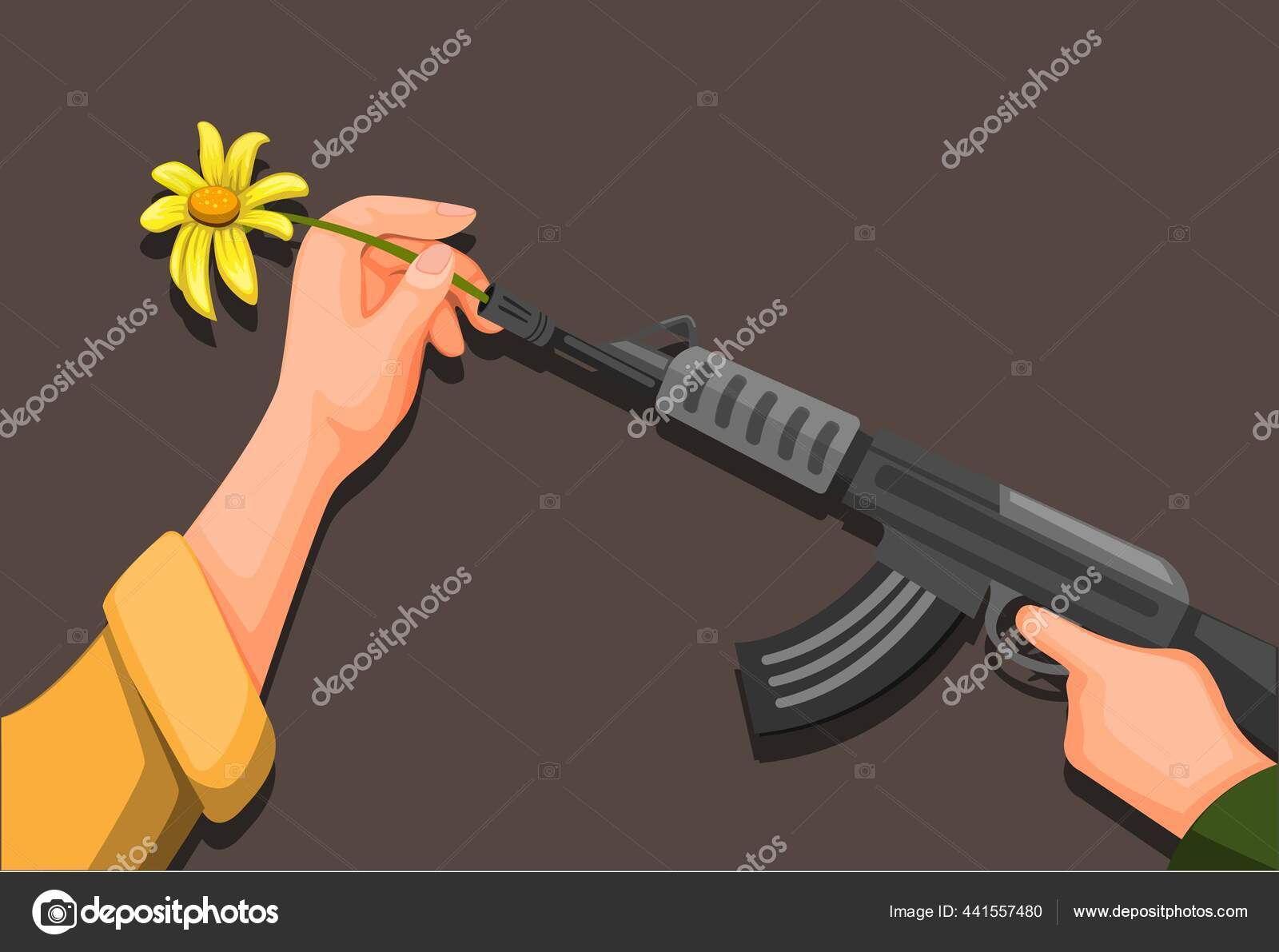 Flower Power Hand Put Flower Soldier Rifle Gun Symbol Peace Stock ...