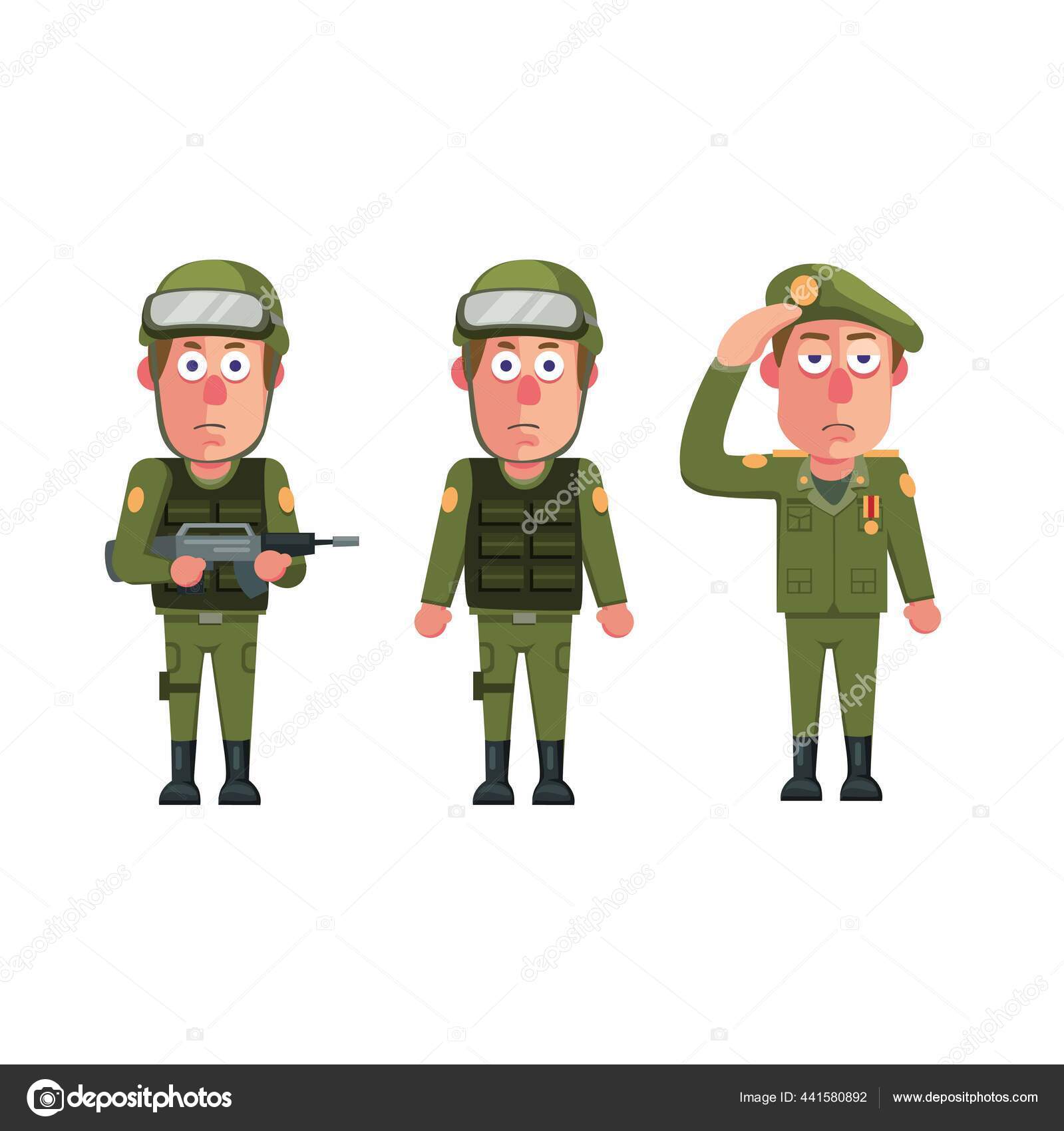 Soldier Army Man Uniform Character Icon Set Concept Cartoon ...